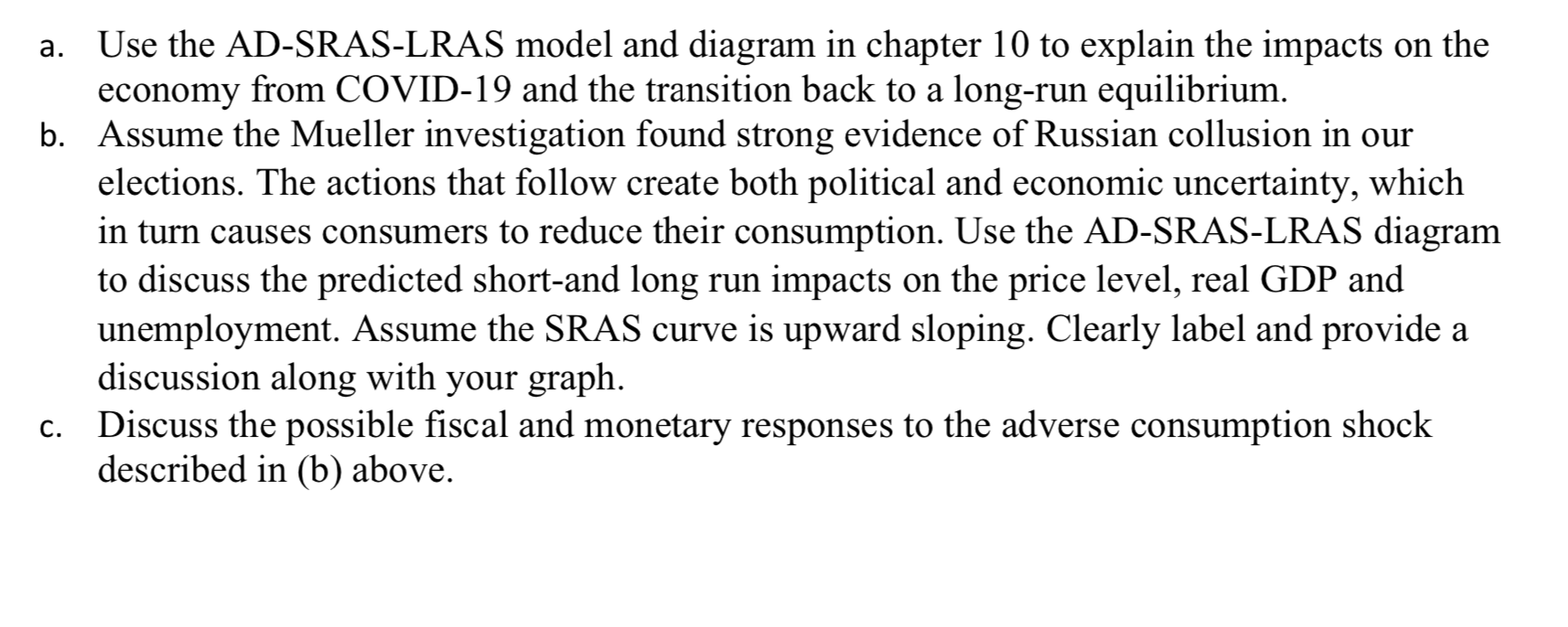 Solved a. Use the AD-SRAS-LRAS model and diagram in chapter | Chegg.com