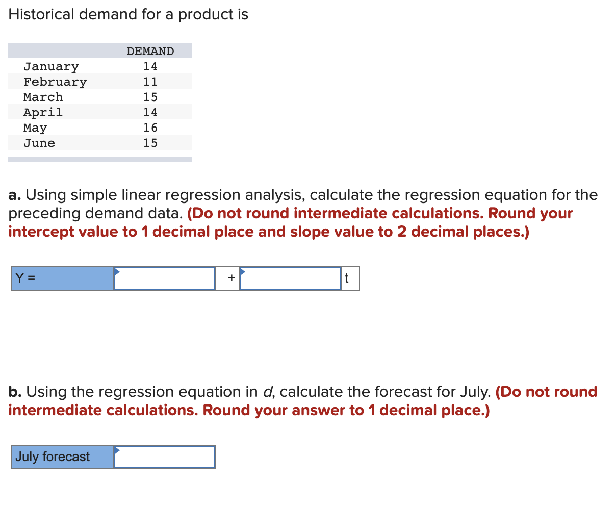 Solved Historical demand for a product is January February | Chegg.com