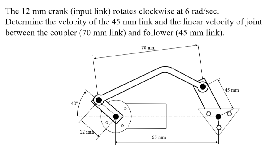 Solved The 12 mm crank (input link) rotates clockwise at | Chegg.com