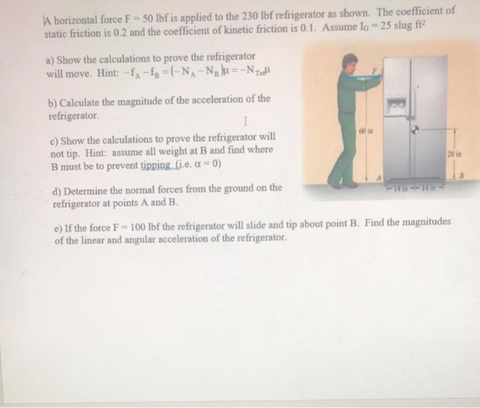 Solved A horizontal force F 50 Ibf is applied to the 230 Ibf | Chegg.com