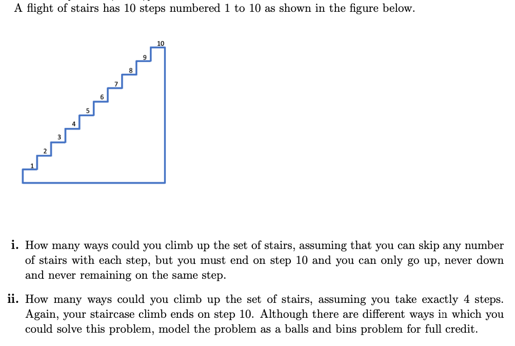 Solved A flight of stairs has 10 steps numbered 1 to 10 as | Chegg.com
