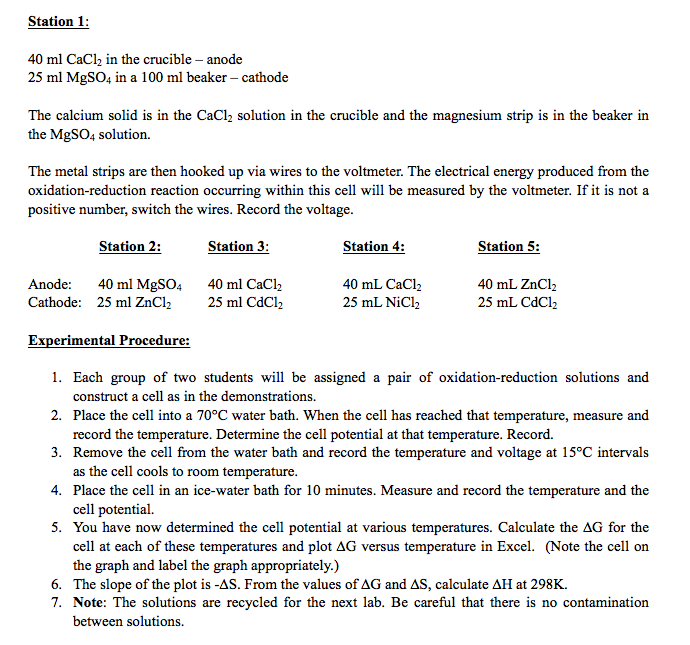 Solved Station 1: 40 ml CaCl, in the crucible - anode 25 ml | Chegg.com