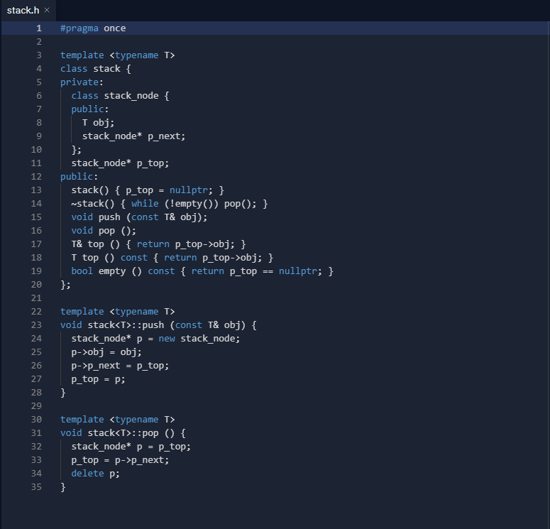 Solved stack.h X 1 #pragma once 2 3 4 5 р со Ол Еш 6 7 8 9 | Chegg.com