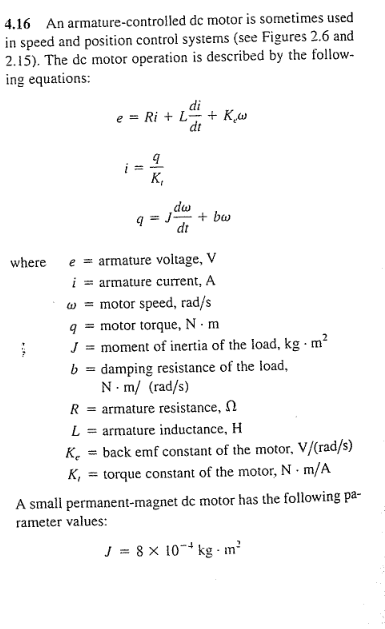 Solved 4.16 An armature-controlled dc motor is sometimes | Chegg.com