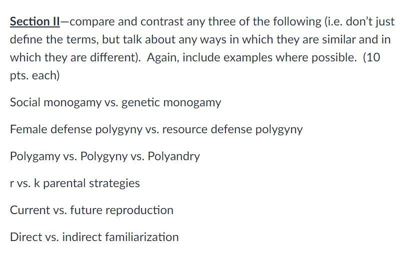 Solved Section Il-compare and contrast any three of the | Chegg.com