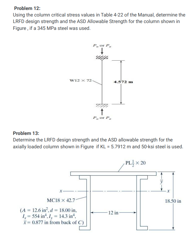 Solved Problem 12: Using the column critical stress values | Chegg.com