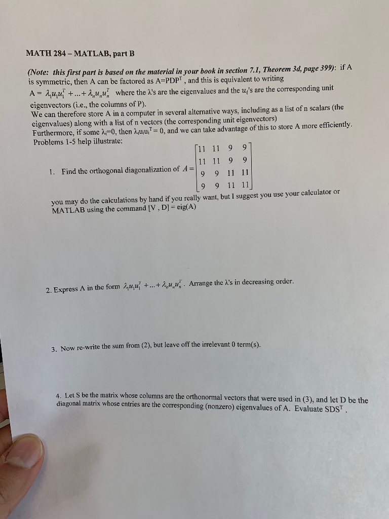Solved MATH 284 - MATLAB, part B (Note: this first part is | Chegg.com