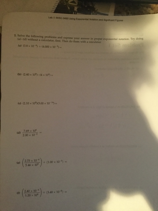 Solved Lab 1: MISC 0490 Using Exponential Notation and | Chegg.com