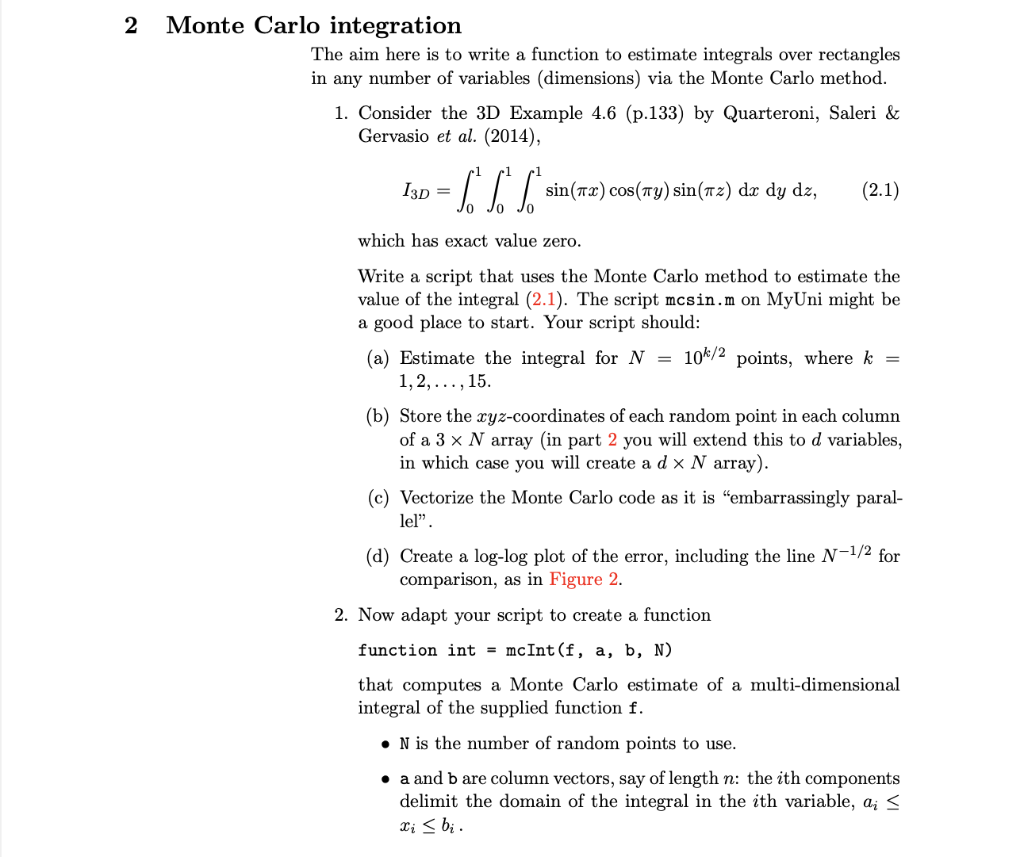 Carlo integration The aim here is to write a function | Chegg.com
