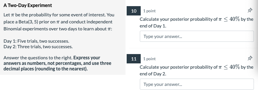 Solved A Two-Day Experiment Let π be the probability for | Chegg.com