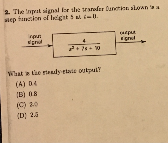 Solved 2. The input signal for the transfer function shown | Chegg.com