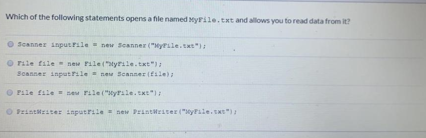 Solved Which of the following statements opens a file named | Chegg.com
