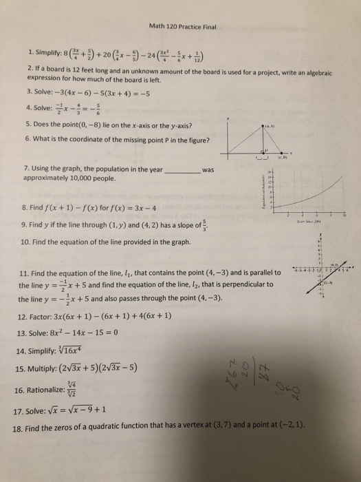 Solved Math 120 Practice Final 1. simplify: 8(+)+20x 2. If a | Chegg.com