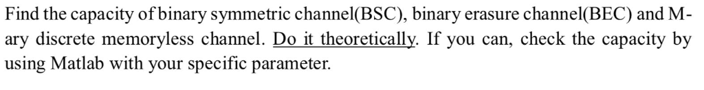 Solved Find the capacity of binary symmetric channel(BSC), | Chegg.com