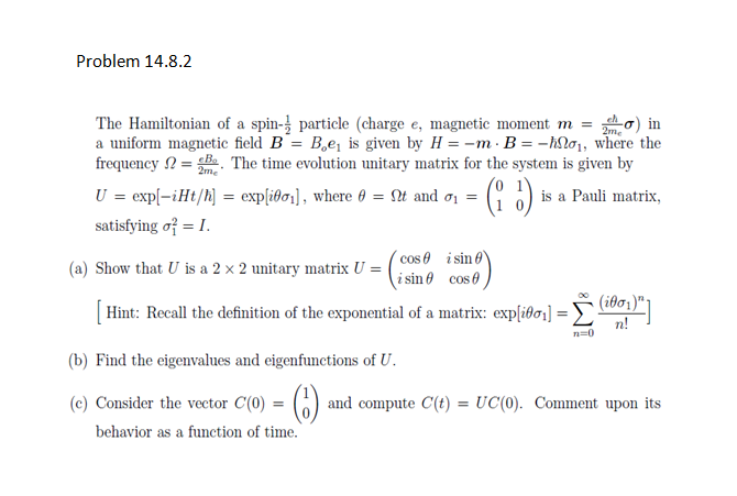 Solved The Hamiltonian of a spin- 21 particle (charge e, | Chegg.com