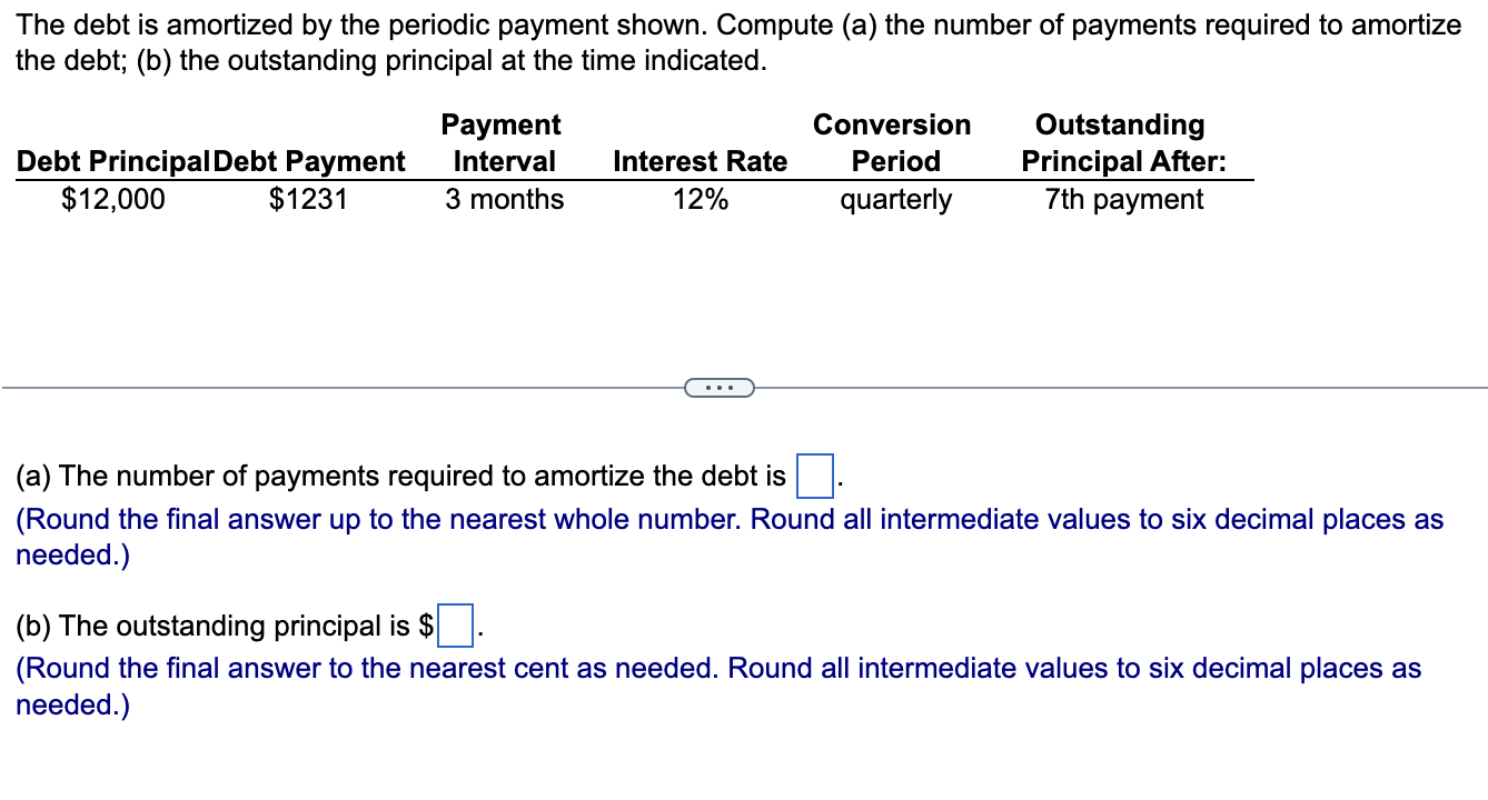 Solved The debt is amortized by the periodic payment shown. | Chegg.com