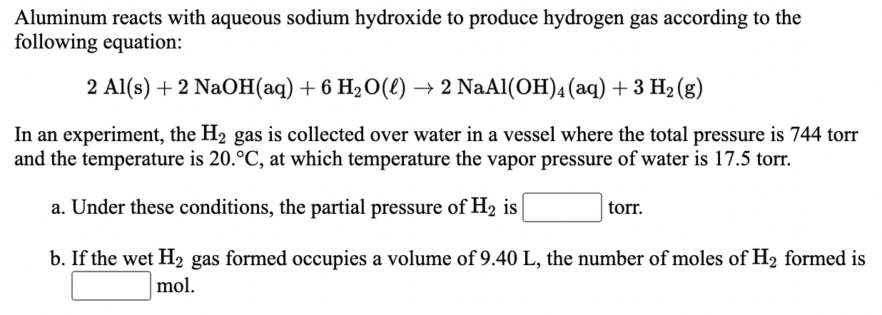 Solved Aluminum reacts with aqueous sodium hydroxide to | Chegg.com