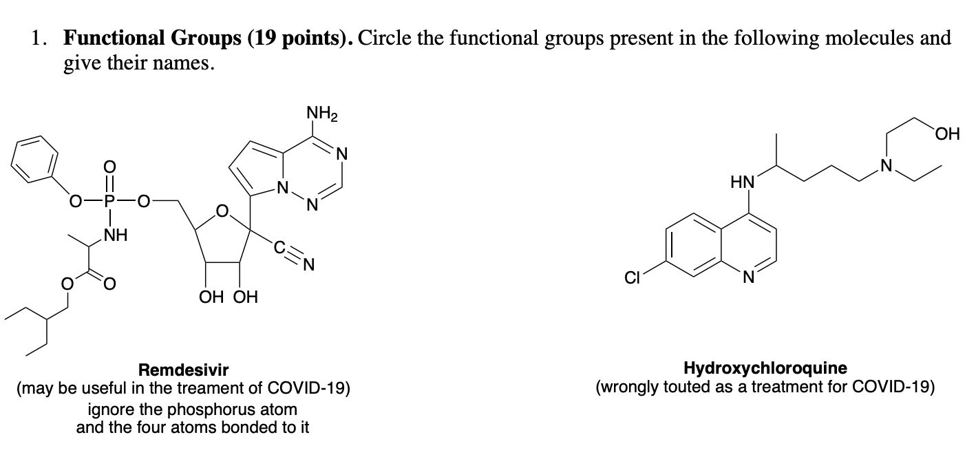 Solved 1. Functional Groups (19 points). Circle the | Chegg.com