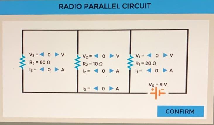 Solved RADIO PARALLEL CIRCUIT V3 =0V R3 = 60 13 - 0 А V2 = | Chegg.com