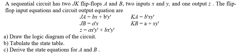 Solved A sequential circuit has two JK flip-flops A and B, | Chegg.com