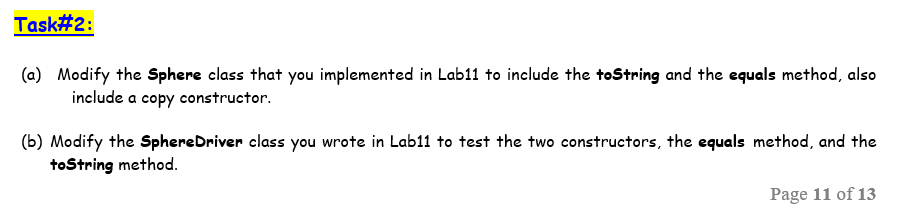Solved Task#2: (a) Modify the Sphere class that you | Chegg.com