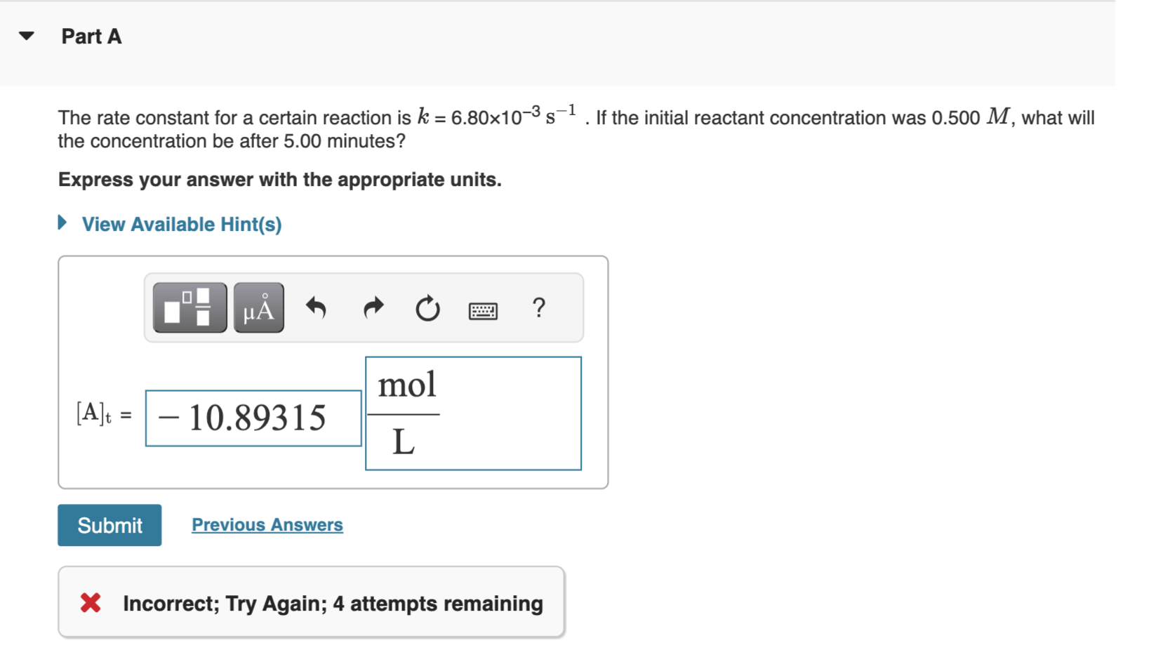 Solved The rate constant for a certain reaction is | Chegg.com