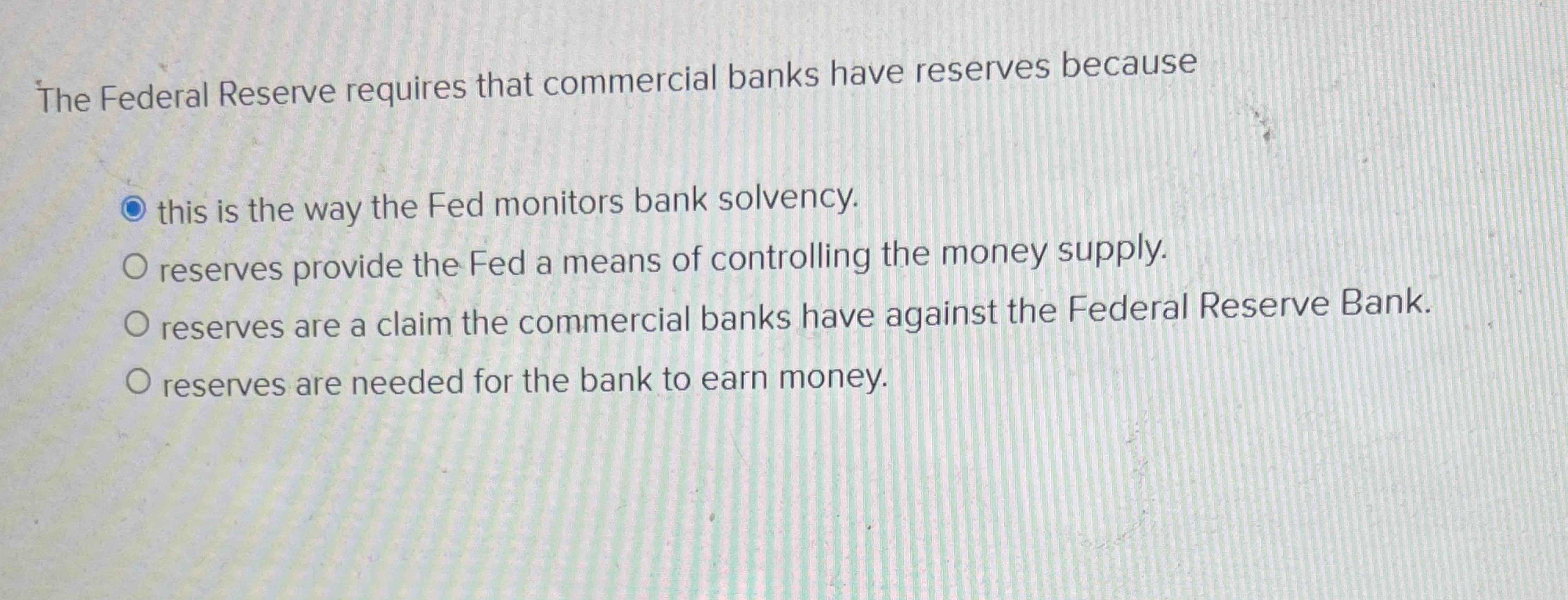 Solved The Federal Reserve requires that commercial banks | Chegg.com