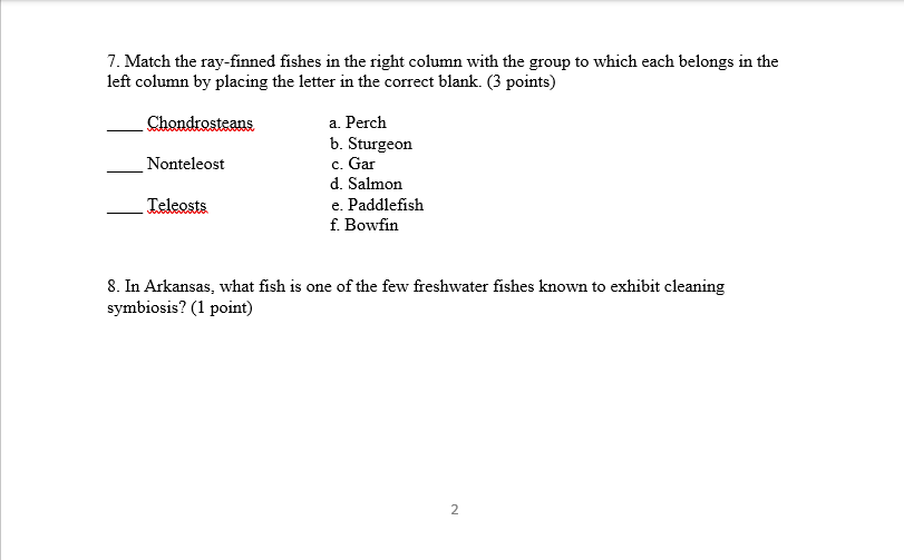 Solved 7. Match the ray-finned fishes in the right column | Chegg.com