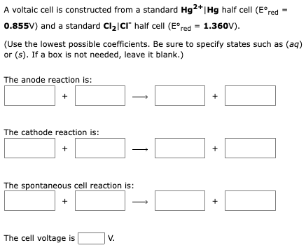 Solved A voltaic cell is constructed from a standard Hg2∣Hg | Chegg.com