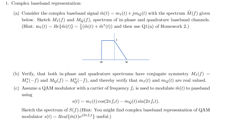 1. Complex baseband representation: (a) Consider the | Chegg.com