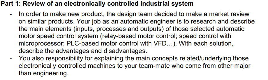 Solved Part 1: Review of an electronically controlled | Chegg.com