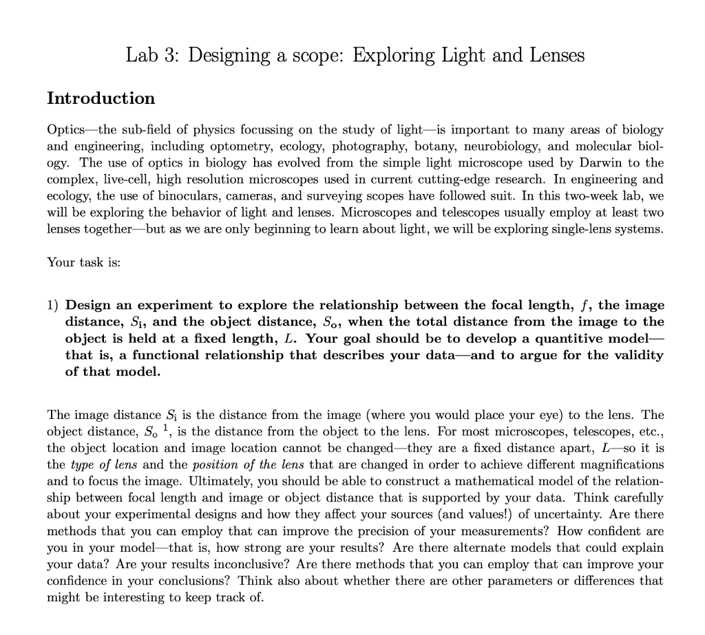 Lab 3: Designing a scope: Exploring Light and Lenses | Chegg.com