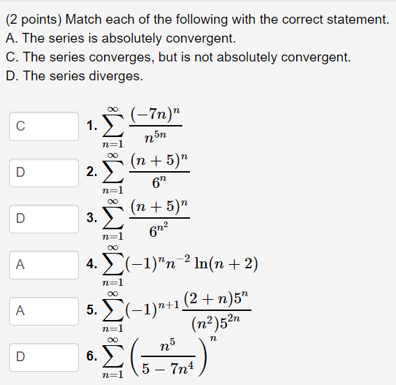 Solved (2 points) Match each of the following with the | Chegg.com Solved (2 points) Match each of the following with the | Chegg.com