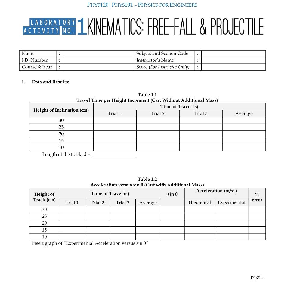 Solved KINEMATICS: FREE-FALL & PROJECTILE (Physics for | Chegg.com