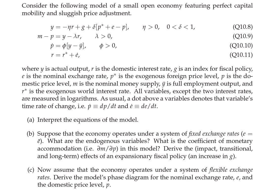 Solved Consider The Following Model Of A Small Open Economy Chegg