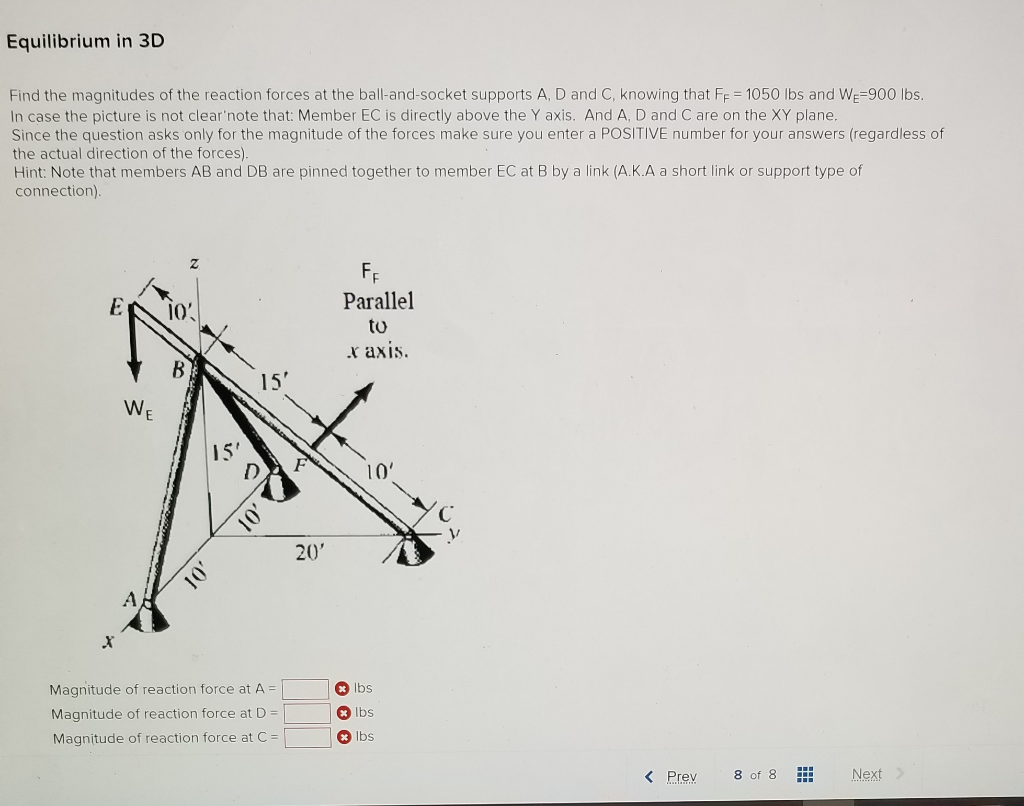 Solved Equilibrium in 3D Find the magnitudes of the reaction | Chegg.com