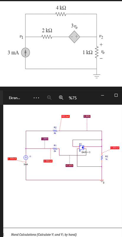 Solved NEED HAND CALCULATİONS OF v1 ﻿and v2 ﻿by hand | Chegg.com