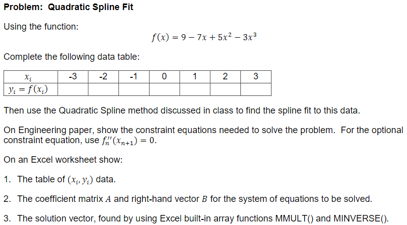 Problem: Quadratic Spline Fit Using the function: | Chegg.com Problem: Quadratic Spline Fit Using the function: | Chegg.com