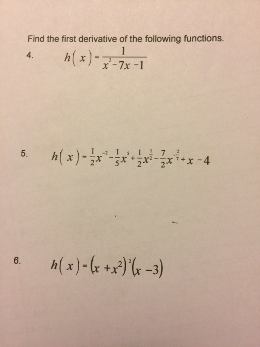 Solved Find the first derivative of the following functions. | Chegg.com