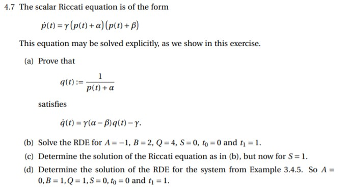 Solved 4.7 The scalar Riccati equation is of the form p(1) = | Chegg.com