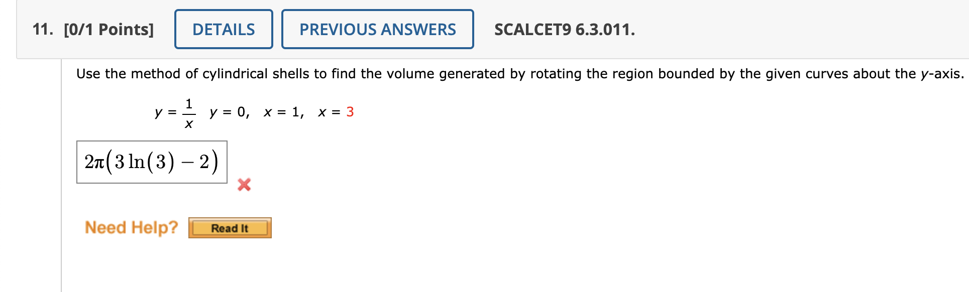 Solved Use method of cylindrical shells to find the | Chegg.com
