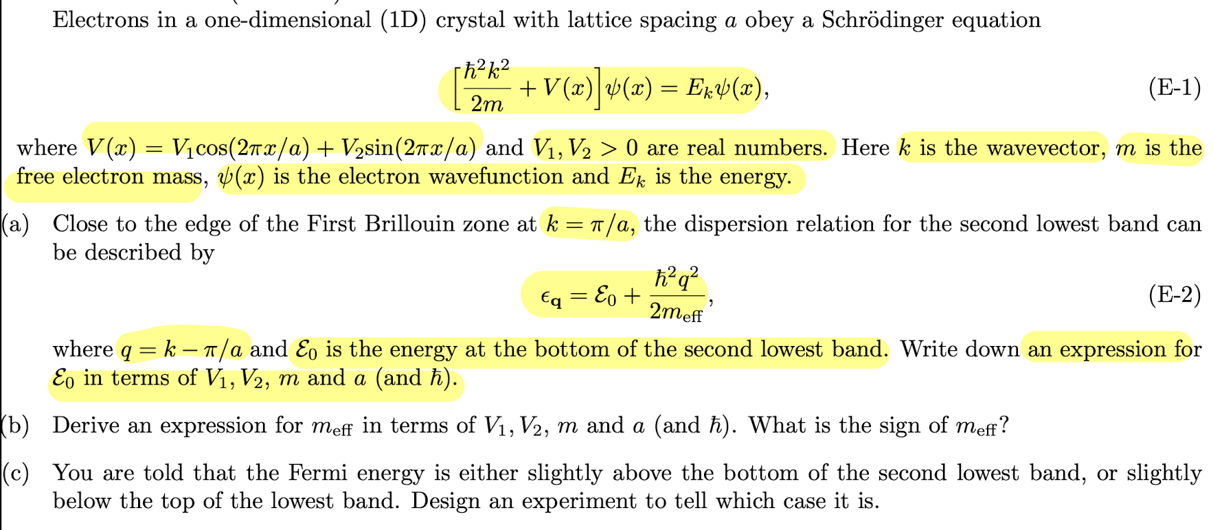 Electrons in a one-dimensional (1D) crystal with | Chegg.com