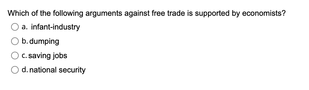 Solved Which of the following arguments against free trade | Chegg.com