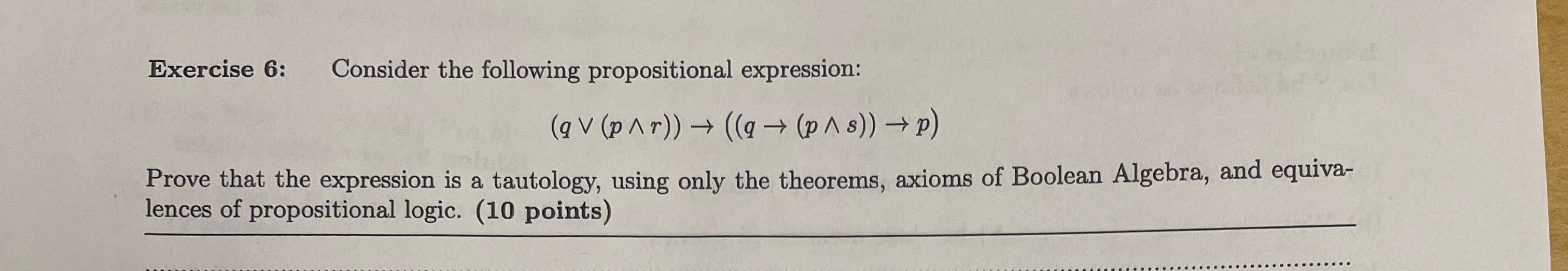 Solved Exercise 6 Consider The Following Propositional