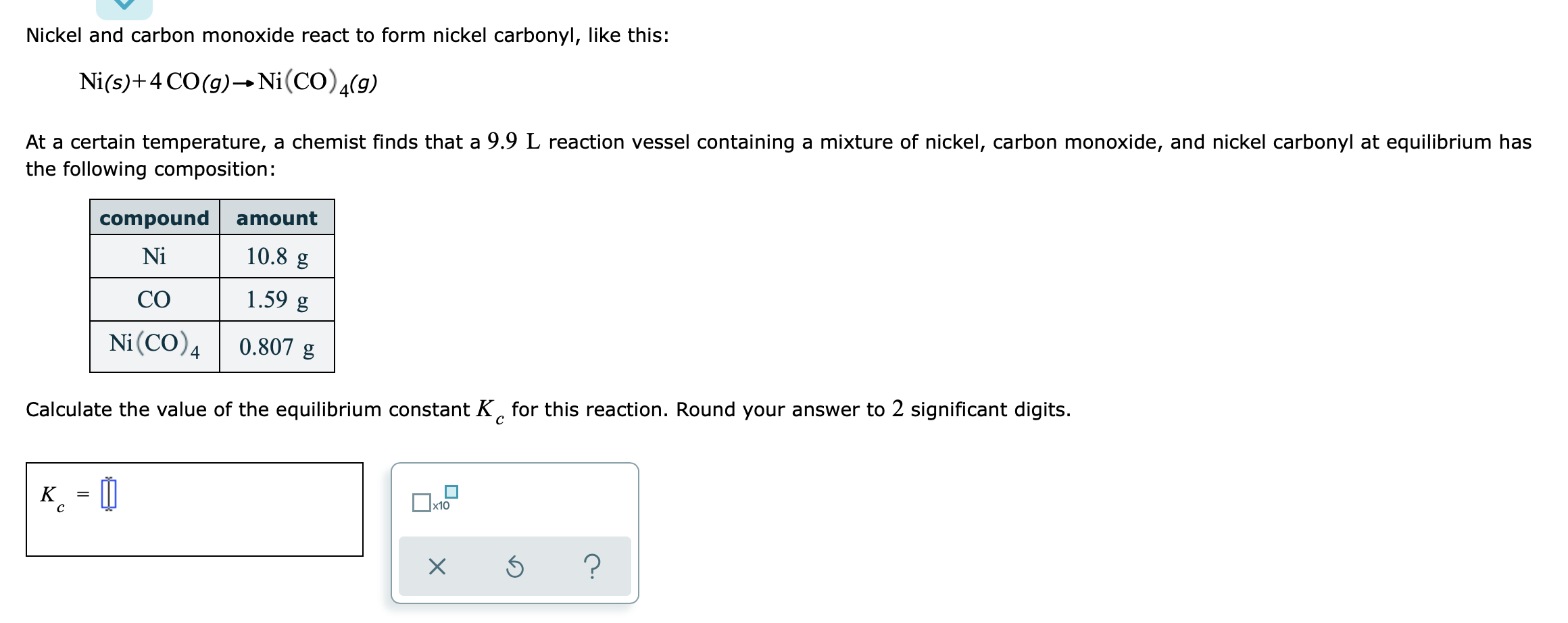 Solved Nickel and carbon monoxide react to form nickel | Chegg.com