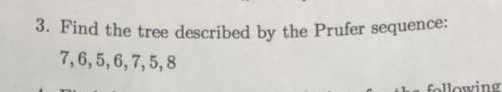 Solved 3. Find the tree described by the Prufer sequence: | Chegg.com