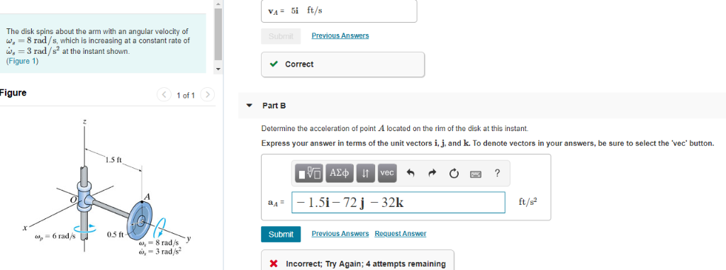 Solved VA-5i ft/s The disk spins about the arm with an | Chegg.com