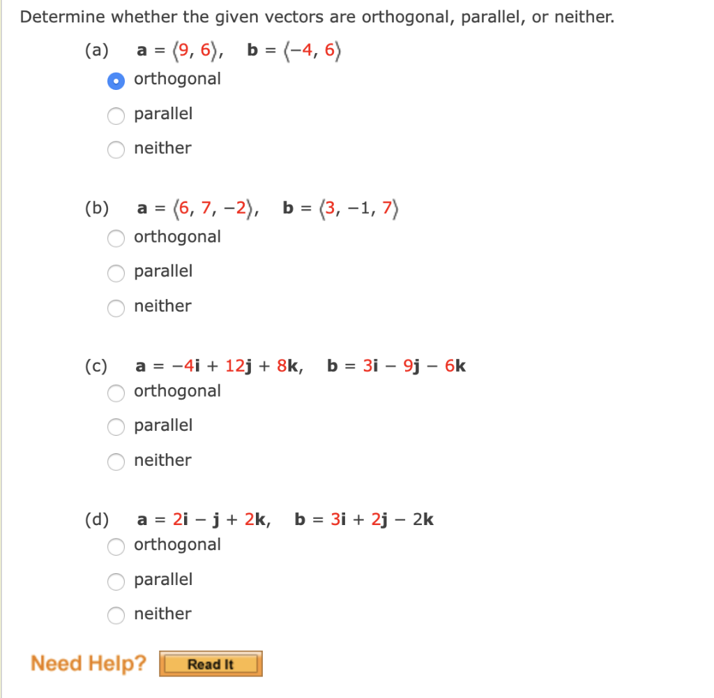 Solved Determine whether the given vectors are orthogonal, | Chegg.com