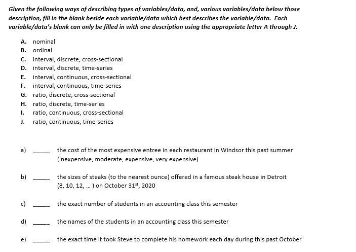 Solved Given the following ways of describing types of | Chegg.com