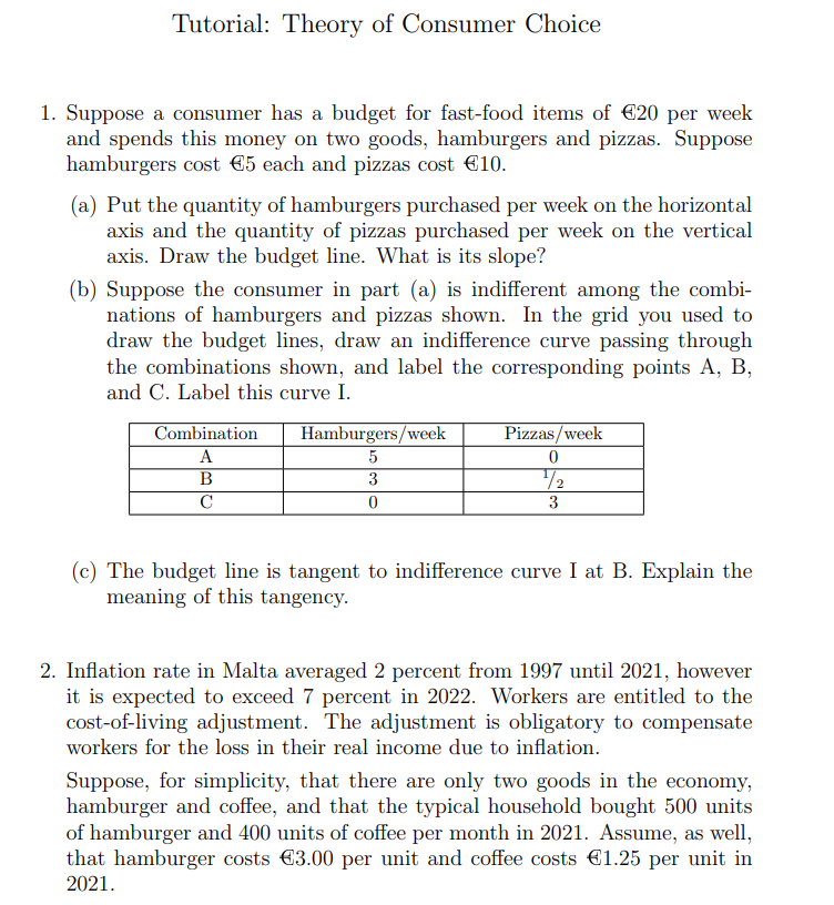 Solved Tutorial: Theory of Consumer Choice 1. Suppose a | Chegg.com